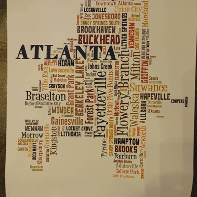 Atlanta Map Art, Atlanta Art Print, Atlanta Neighborhood Art Print ...
