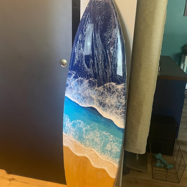 Surfboard Wall Resin Art Bar Decor, Wooden Wall Hanging Art, Surfer ...