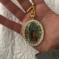 Virgin Mary Keychain, Our Lady of Guadalupe Silver Keychain, Virgen De ...