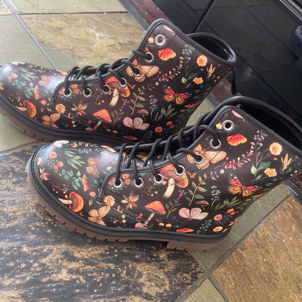 Cottagecore Floral Boots Boho Flower Boot Vegan Leather Boot Leather ...