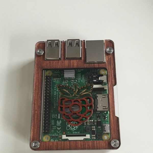 C4labs Zebra Case for Raspberry Pi 3B, 3, 2 and B With Power Cord and Heatsinks Wood/wood Inlay ...