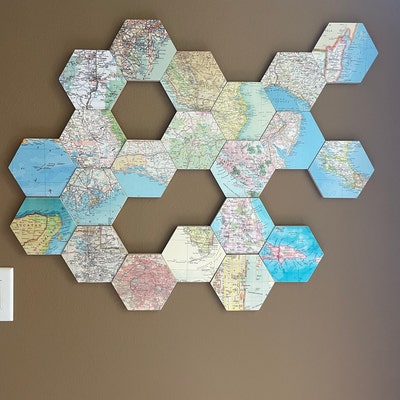 Custom Map Gift Map Wall Art Hexagon Map Wall Art Block Personalised ...
