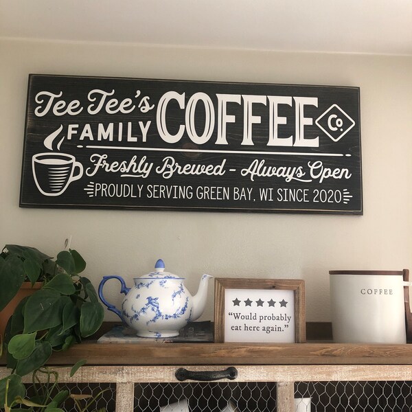 Personalized Coffee Shop Farmhouse Retro Style Wood Sign. 3 Sizes 9 ...