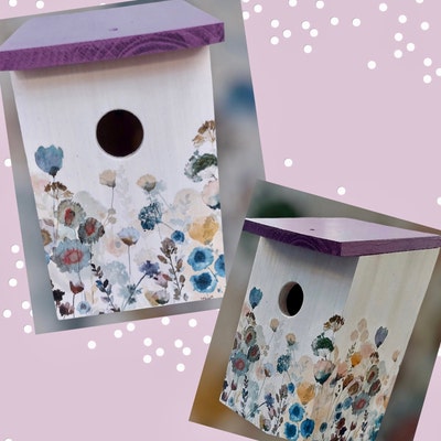 Bird House, Bird Box, Decoupaged Bird House, Garden Decorative Bird ...