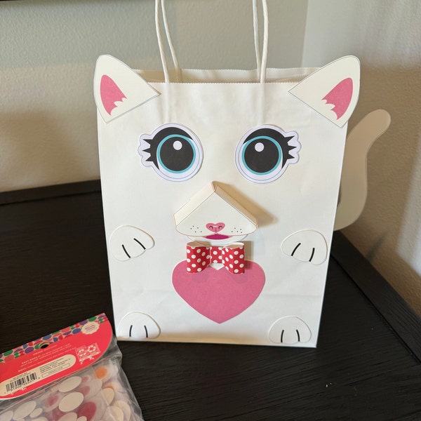 Cat Valentine Bag or Box Printable Decor Kit 3D Snout, Paws, Tail ...