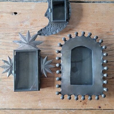 PUNCHED TIN MIRROR With Talavera Tile Mexican Folk Art Wall Decoration ...