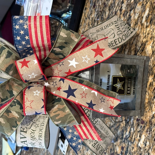 Patriotic Bow, Army Bow, Military Bow, USA Bow, Camo Bow, American Flag ...