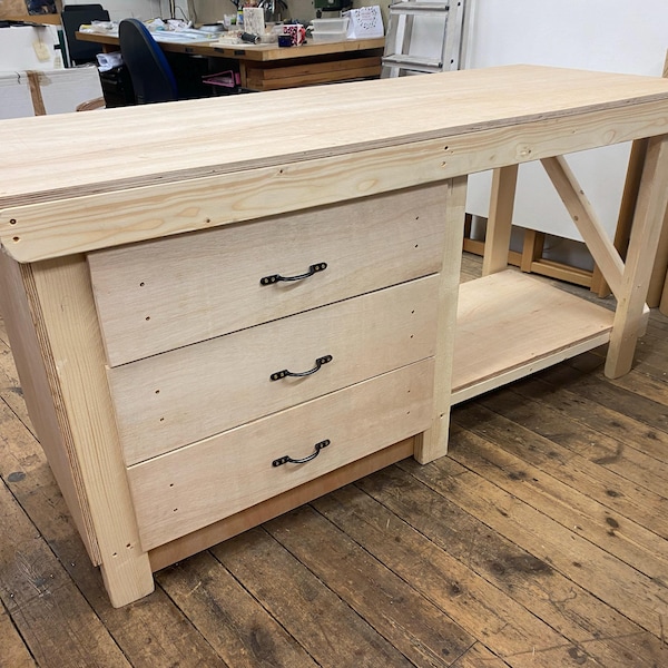 Workbench Drawer Tool Cabinet Wooden 18mm MDF Top Industrial Heavy-duty ...