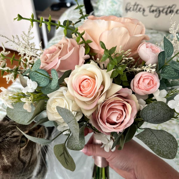 Dusty Pink Bridal Bouquet, Classic Wedding Rose Bouquet, Rustic Boho ...