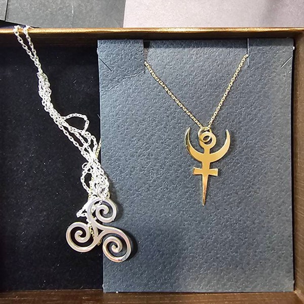 14K 18K Solid Gold Hades Symbol Necklace, Real Gold Bident Pendant ...
