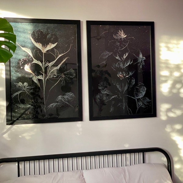 Dark Neutral Botanical Gallery Wall Art Moody Floral Print Set, 12 ...