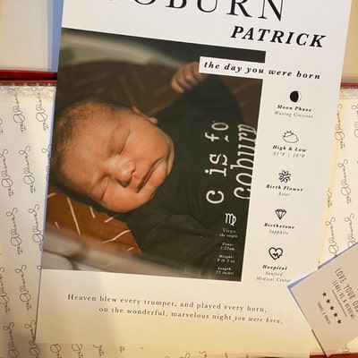 The Day You Were Born Poster Baby Photo Birth Stats Art Personalized ...