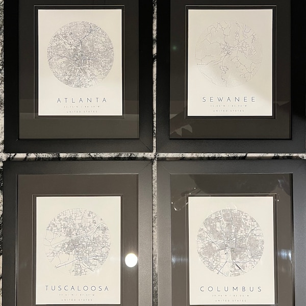 Personalized Map Print, Set of Four, Map Prints, Custom Locations, City ...