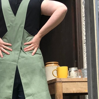 Khaki Moss Green Heavy Cotton Japanese Apron, With Crossover Back and ...