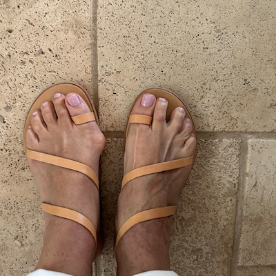 Genuine Leather Sandals ''athena'' Greek Sandals Natural Leather Flats ...