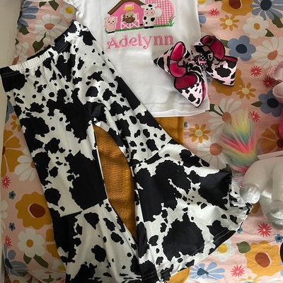 Girls Cow Pants, Cow Print Bell Bottoms, Cow Birthday Pants, Farm Theme ...