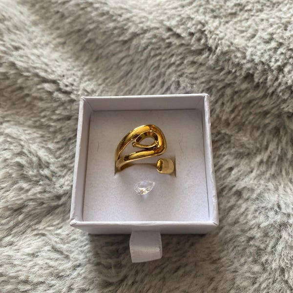 Chunky Gold Irregular Ring, Adjustable Gold Ring, Bold CZ Stackable ...