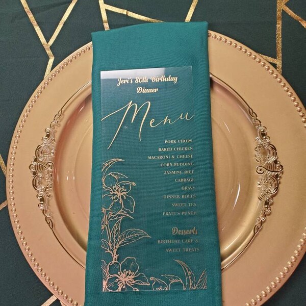Gold Foil Acrylic Wedding Menu Card (4x9") - Etsy
