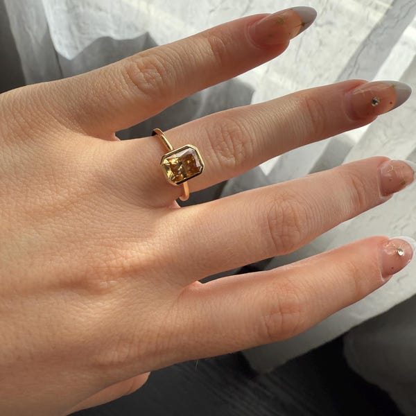 Solitaire Ring/ Radiant Cut 5x7mm Champagne Moissanite Engagement ...