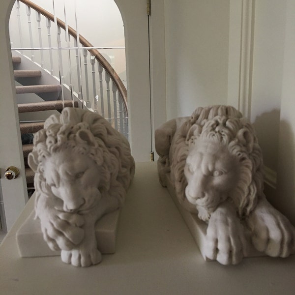 Canova Lions Statue in Pair (small) - Animal Small Marble Sculpture ...