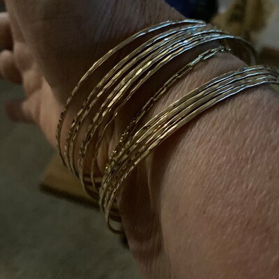 Gold Hammered Bangles Set of 10 14k Gold Filled Sparkle Bangle Bracelets Bangles Hand Forged ...