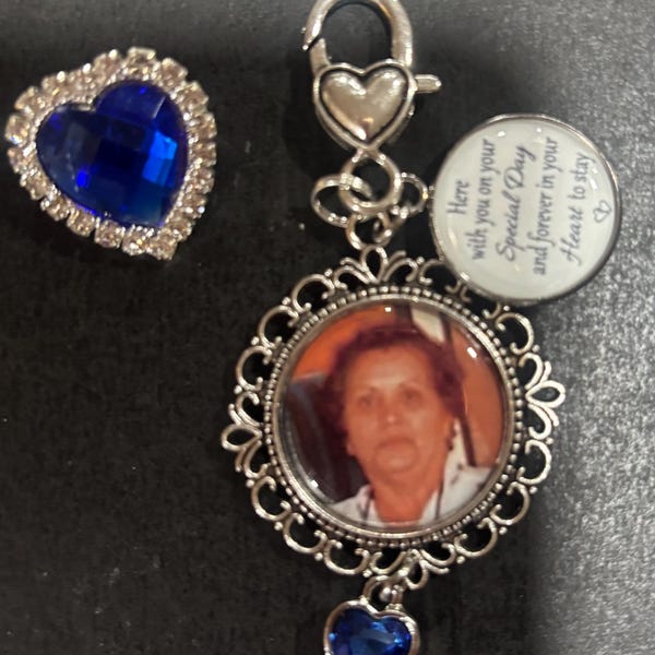 Rhinestone Pin to Attach to Bouquet, Memorial Photo Wedding Charm, Gift ...