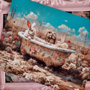 Pink Candy Rabbit Pop Surrealist Oil Painting Easter Bunny Wall Art ...