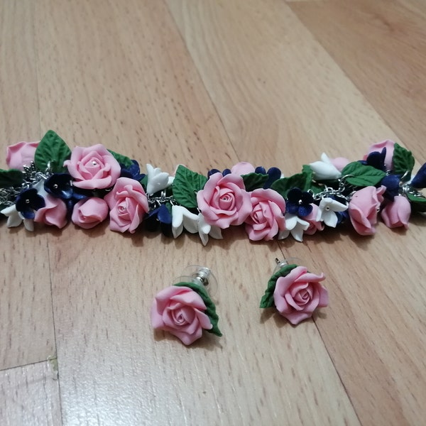 Polymer Clay Jewelry, Flower Charm Bracelet , Handmade Flowers - Etsy