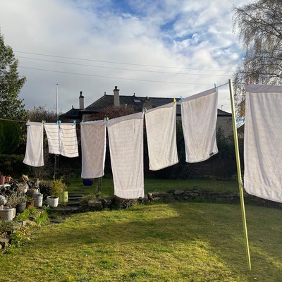 Washing Clothes Line Prop Pole Wooden Gold Stain Collapsible Handmade ...