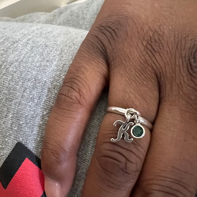 Initial Birthstone Charm Ring. Sterling Silver Charm Ring. Charm Dangle Ring. Personalized ...