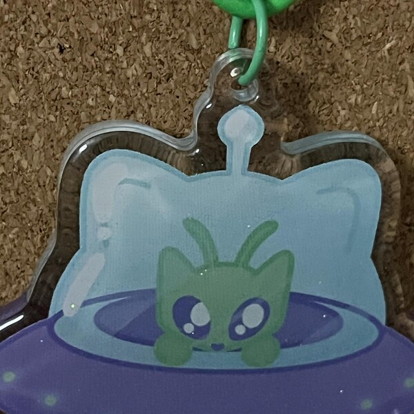 Alien Kitty Glitter Acrylic Keychain Spaceship - Etsy