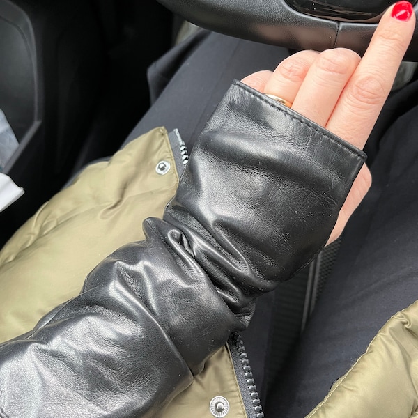 Fingerless Long Leather Gloves/ Arm Warmers Super Soft/ Genuine Leather / Opera Long Gloves ...
