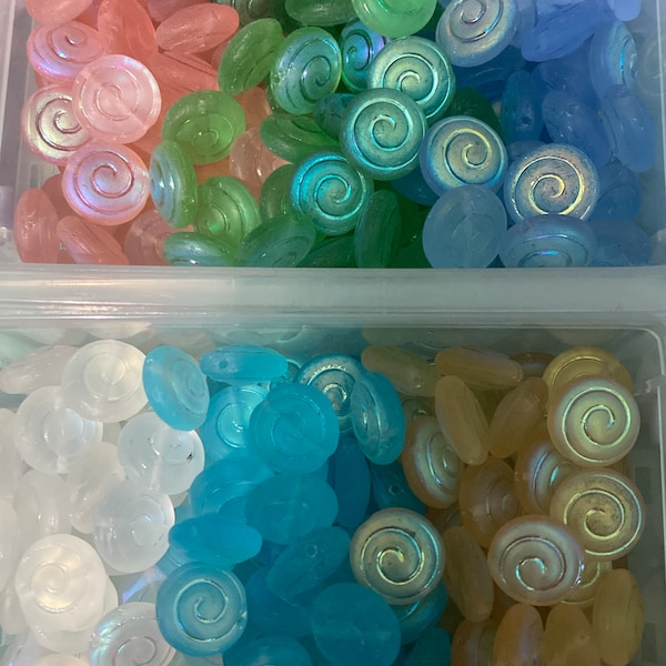 NEW COLORS * 13mm Snail Shell Bead - Czech Glass Beads - Various Colors ...