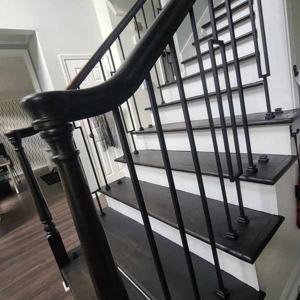Modern Stair Iron Balusters: Satin Black Rectangle Metal Spindles - Etsy