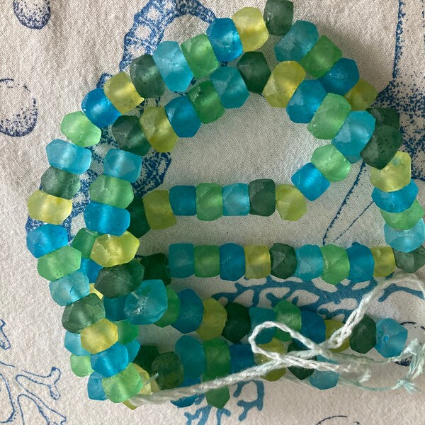 48 Recycled Java Glass Beads - Sea Glass Beads - Seaside Blue & Green ...