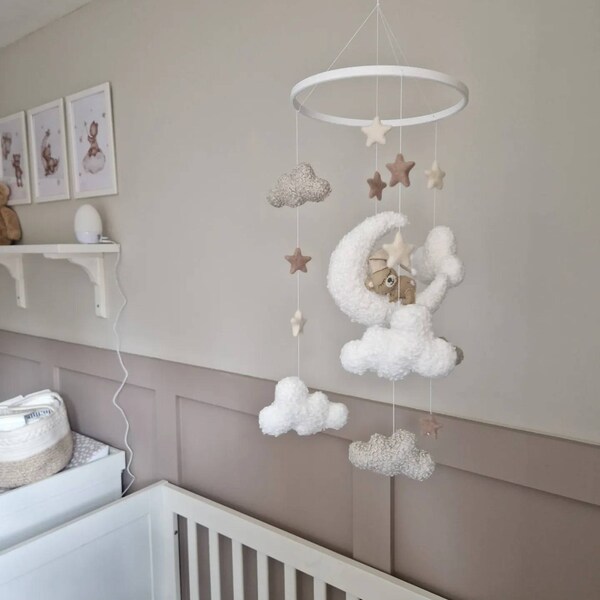 Neutral Teddy Baby Mobile Teddy Mobile Neutral Cot Mobile Baby Shower ...