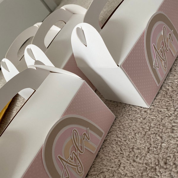 Editable Boho Rainbow Gable Box Lable- First Birthday| Editable Modern ...