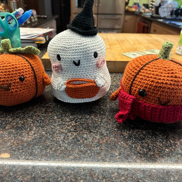 Crochet Halloween Pumpkins and Ghost PATTERN Amigurumi Cute Crochet ...
