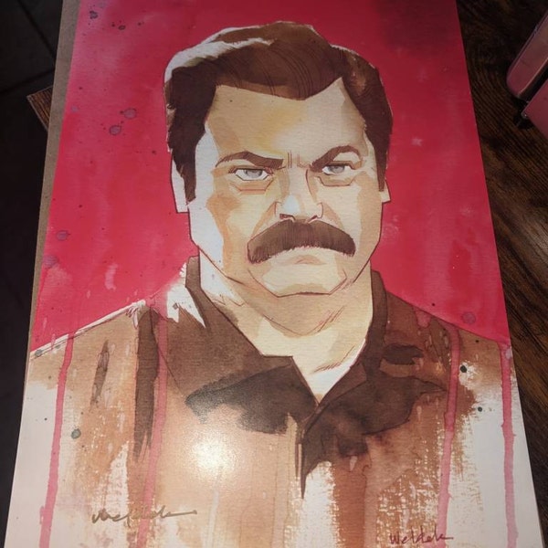 BURT MACKLIN - Premium Watercolor Art Print - Parks and Rec, Chris ...