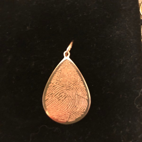 10k Solid Yellow Gold Teardrop Fingerprint Necklace - Etsy