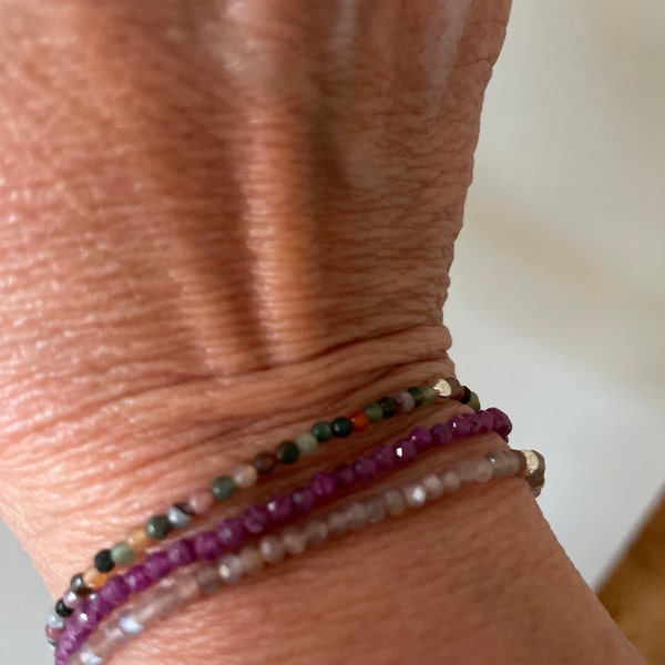 Dainty Ruby Stretch Bracelet, Delicate Elastic Jewelry, Faceted Small Pink Red Gemstone Beads - Etsy