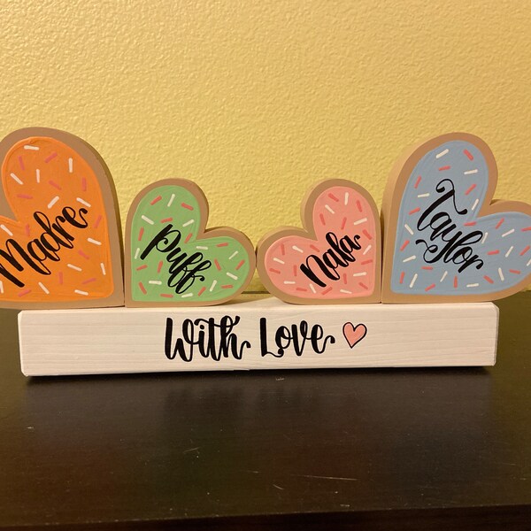Personalized Valentine Heart Cookie Block - Wooden Heart Blocks ...