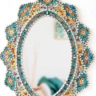 Peruvian Small Turquoise Wall Mirror 6 for Home Decor Accent Flower ...