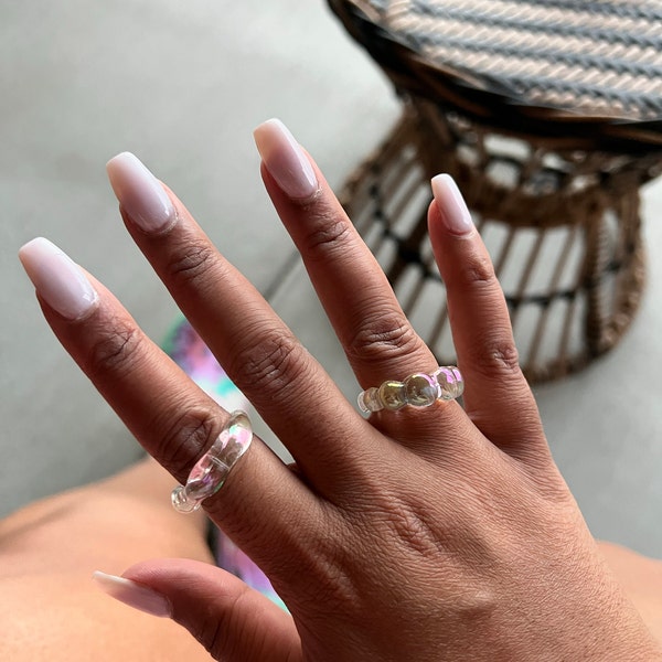Acrylic Ring / Resin Ring / Clear Ring / Pearl Ring / Stack Skinny Ring ...
