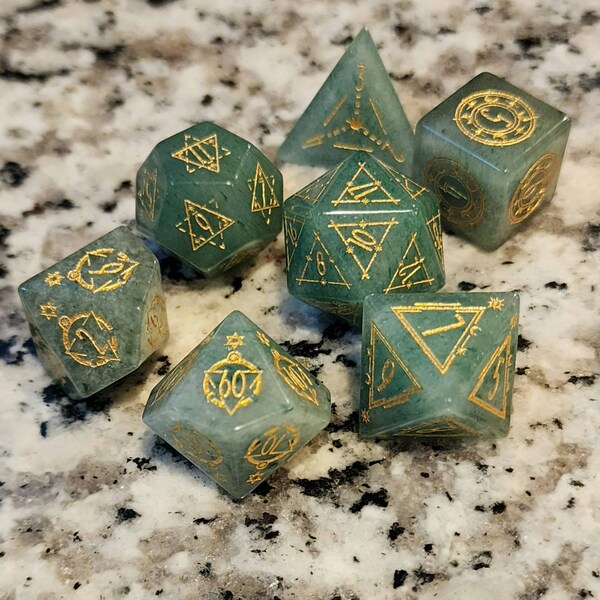 Green Jade DND Dice Set, Aventurine Sharp Edge D&D Dice Set, Dungeons ...