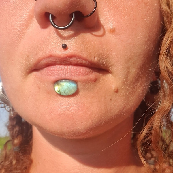 Labradorite Stone Oval Labret Plug for Stretched Lip Piercings Handmade ...