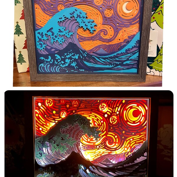 3d the Great Wave Silhouette, Shadow Box Templates, Paper Cut, Files ...