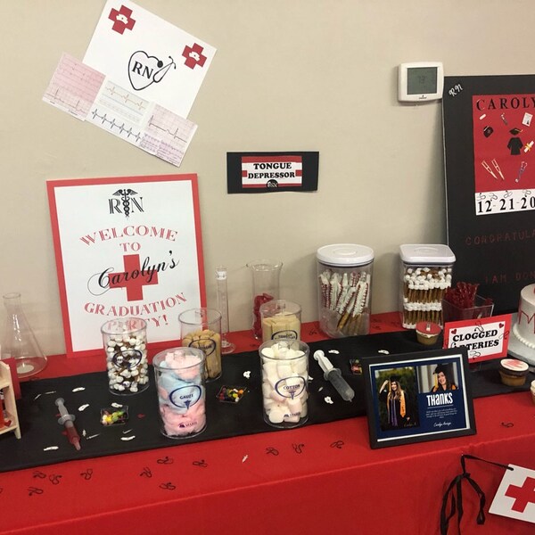 RN Graduation Party Sign Red, Nursing School Graduation Party ...