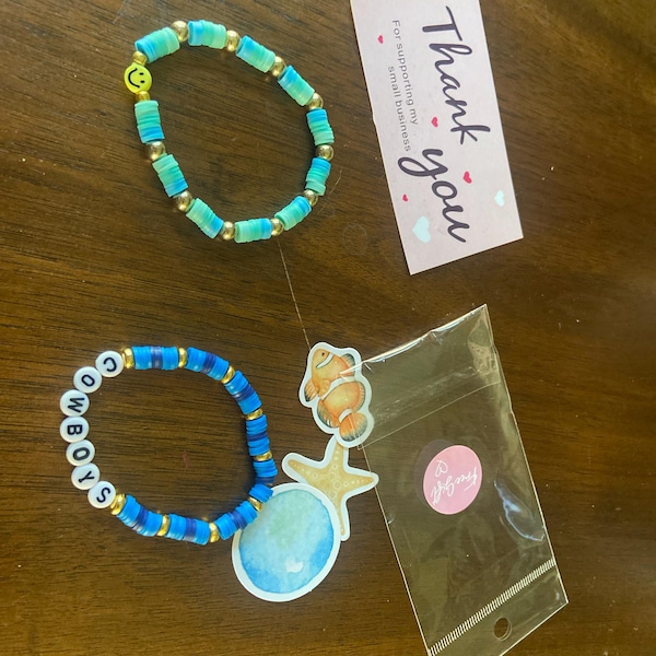 Blue and Orange Preppy Clay Bead Bracelet Set - Etsy