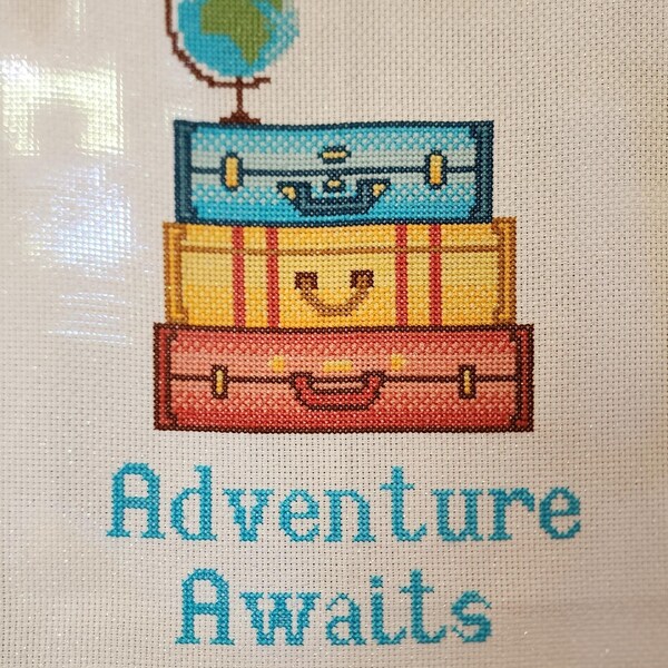 Go Explore Suitcase Cross Stitch Pattern, Globe Embroidery, Colorful ...